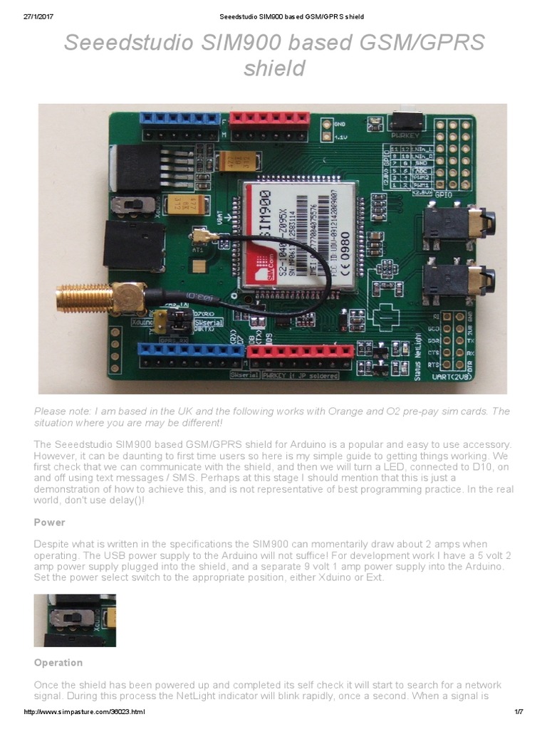 Seeedstudio SIM900 Based GSM - GPRS Shield | PDF | Arduino | General ...