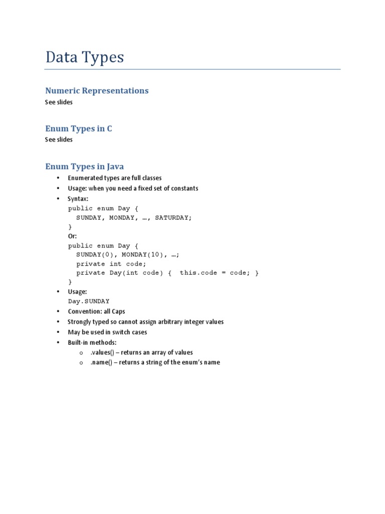 Understanding Enum Types in C and Java | PDF