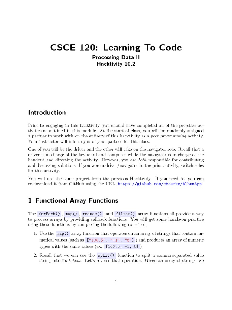 CSCE 120: Learning To Code: Processing Data II Hacktivity 10.2 | PDF ...