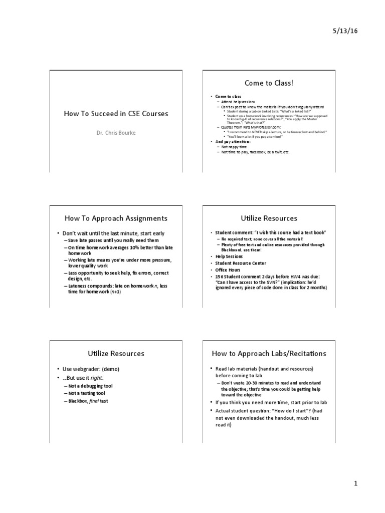 Come To Class!: Dr. Chris Bourke | PDF | Homework | Computing And ...