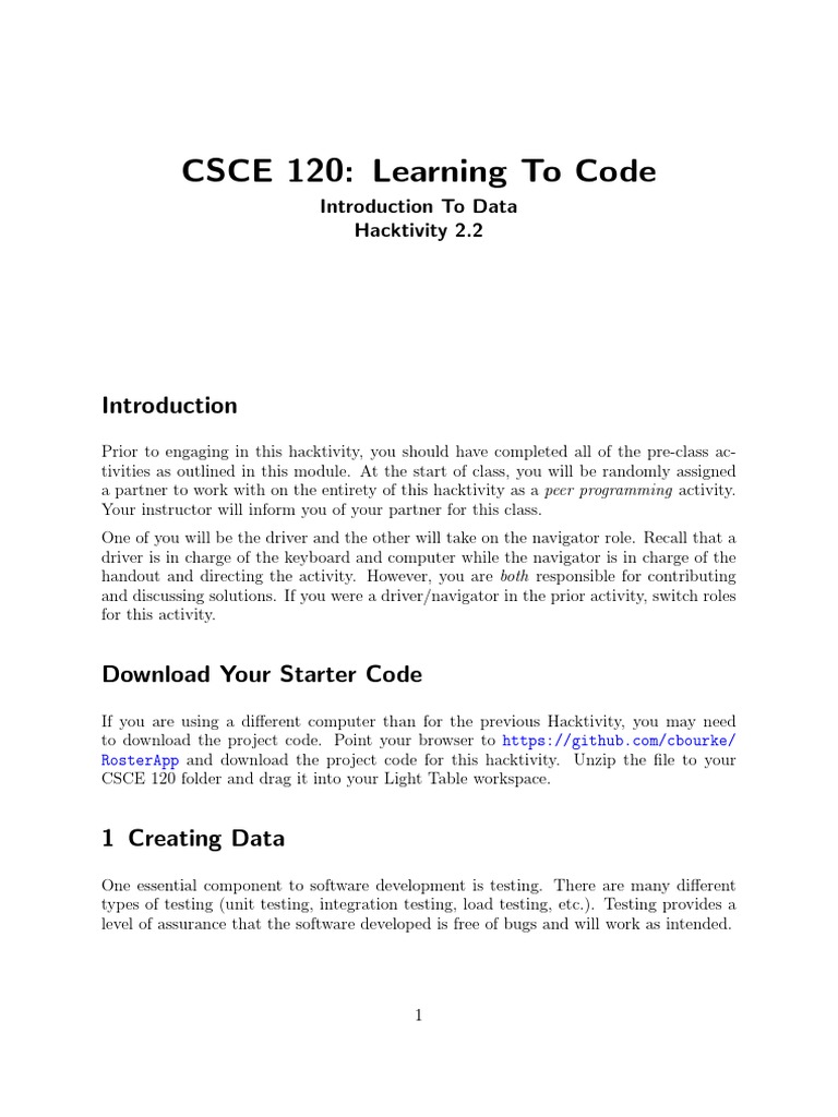 CSCE 120: Learning To Code: Introduction To Data Hacktivity 2.2 | PDF ...