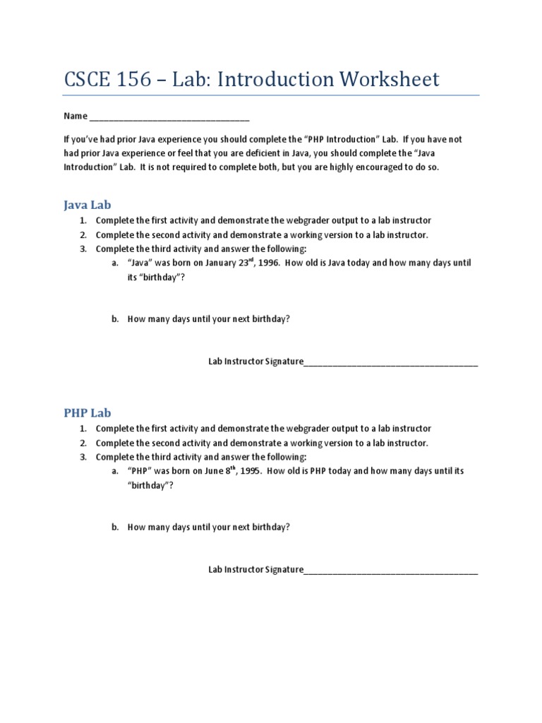 Java & PHP Lab Intro Worksheet | PDF | Computer Programming | Computing