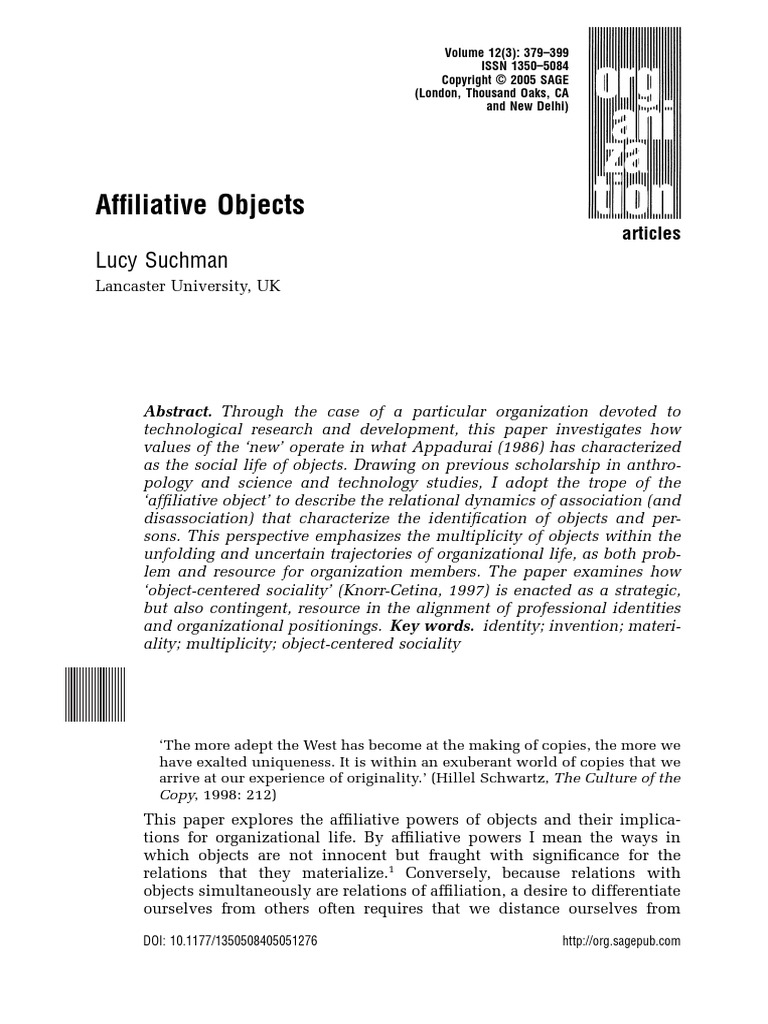 Affiliative Objects Lucy Suchman Pdf Photocopier Artificial