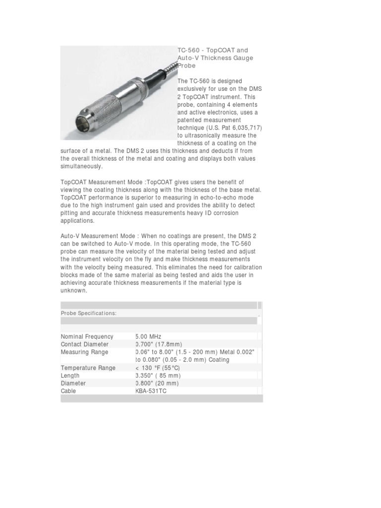 TC-560 ultrasonic coating thickness probe | PDF | Measurement | Metals