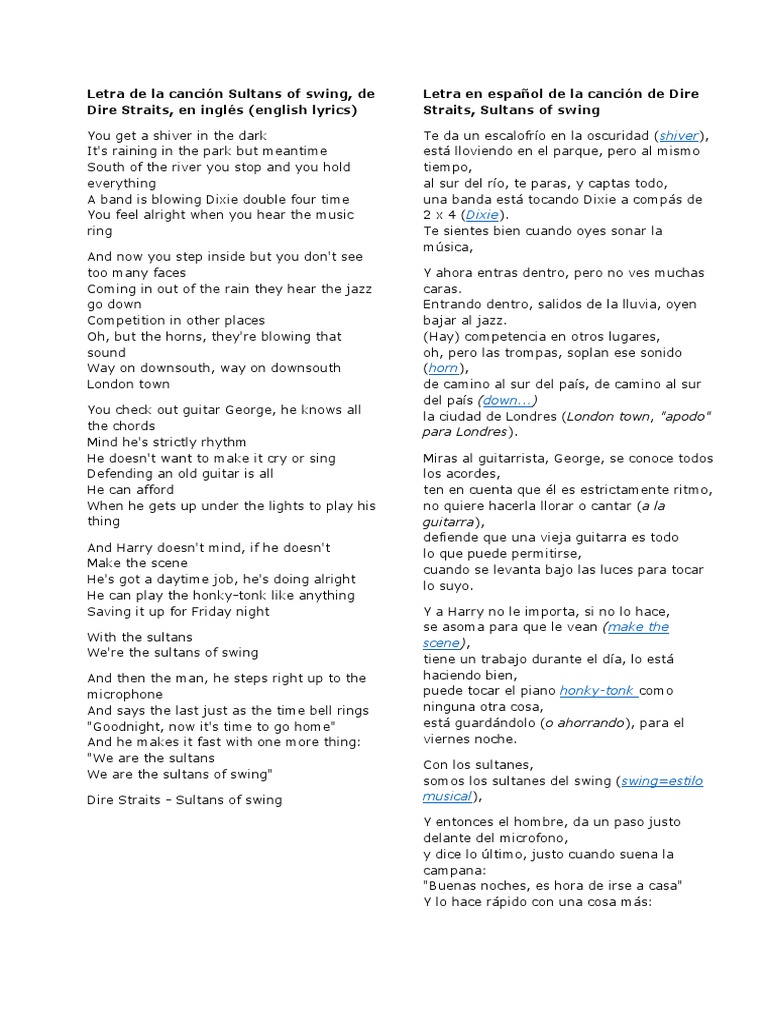 Letra de La Canción Sultans of Swing | PDF | Musica Popular | Ocio