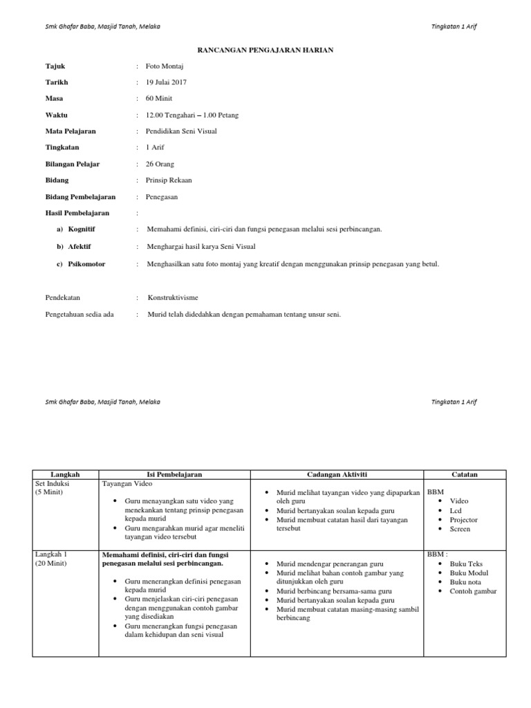 RPH Tingkatan 1 Penegasan | PDF