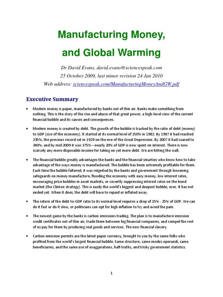 Manufacturing Money, and Global Warming: Executive Summary | PDF ...