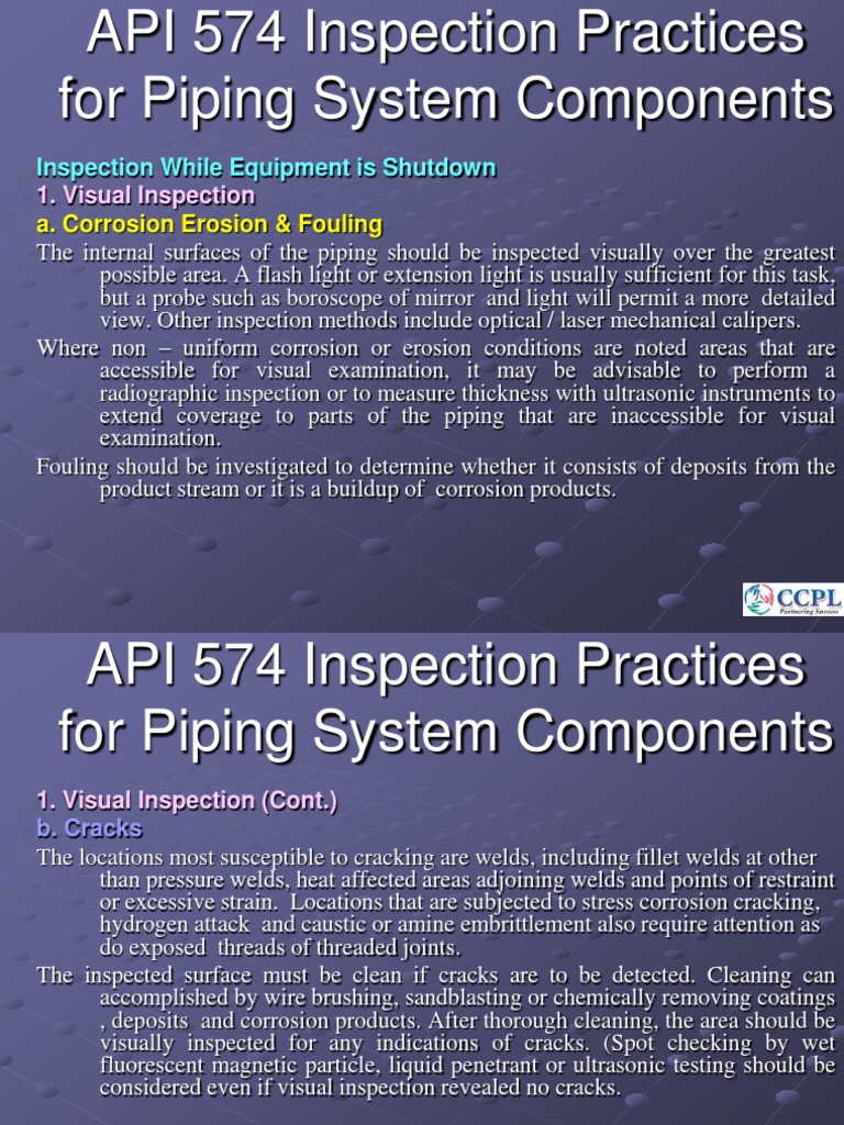 API 574 Piping Inspection Practices | PDF | Valve | Corrosion