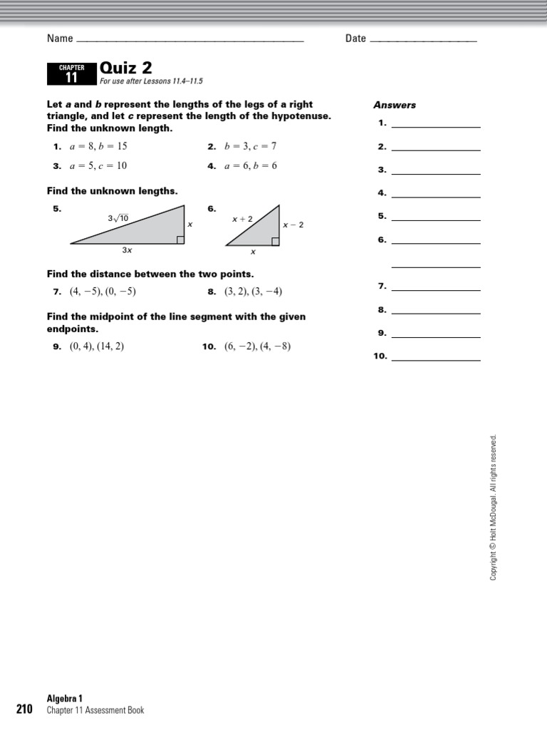 Holt Algebra 1 - Chapter 11 - Quiz 2 | PDF | Algebra | Mathematical ...