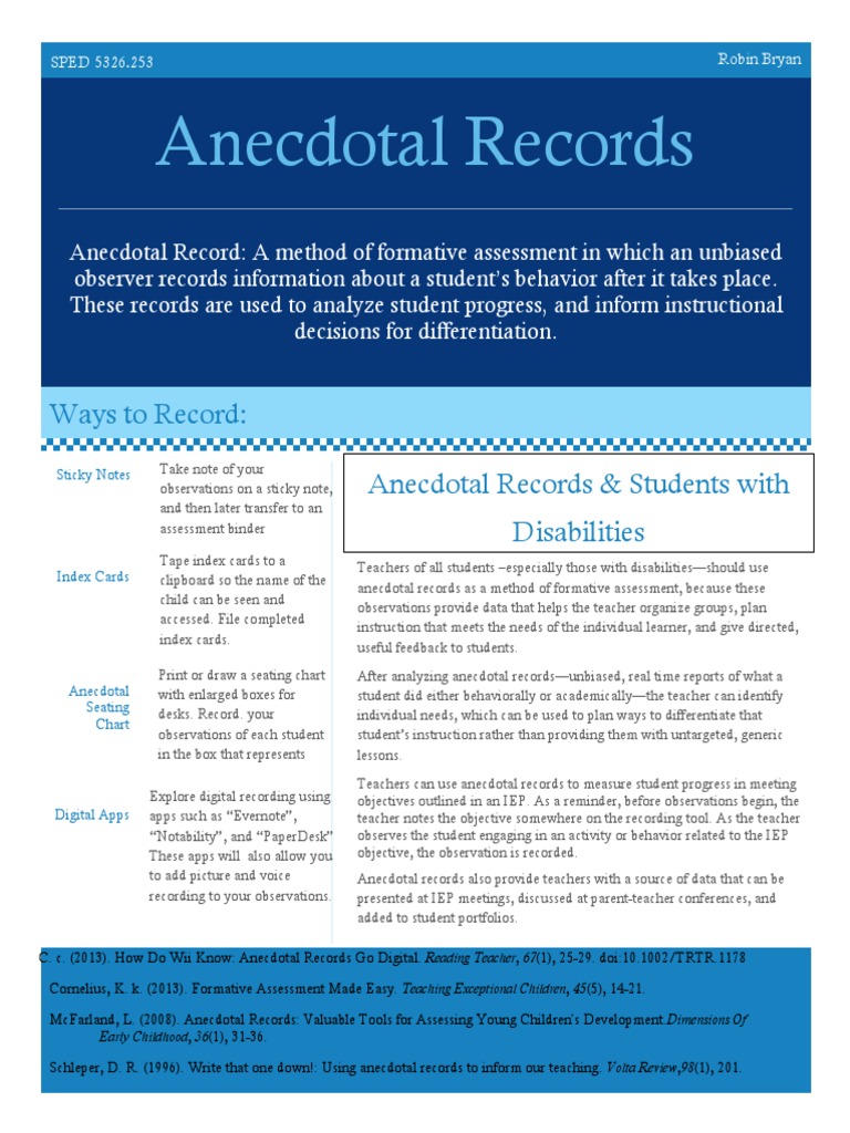 Anecdotal Records Examples