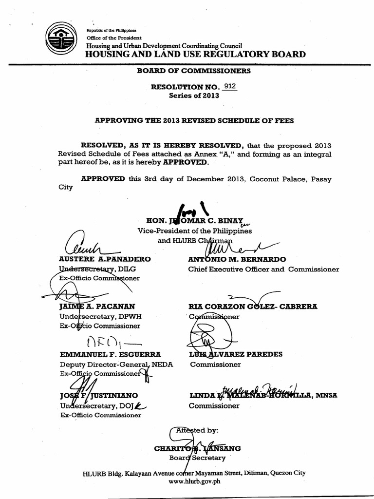 Resolution No.912 - Revised Schedule of Fees PDF | PDF