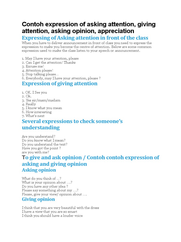 Expressions for Asking Attention | PDF | Career & Growth | Language ...