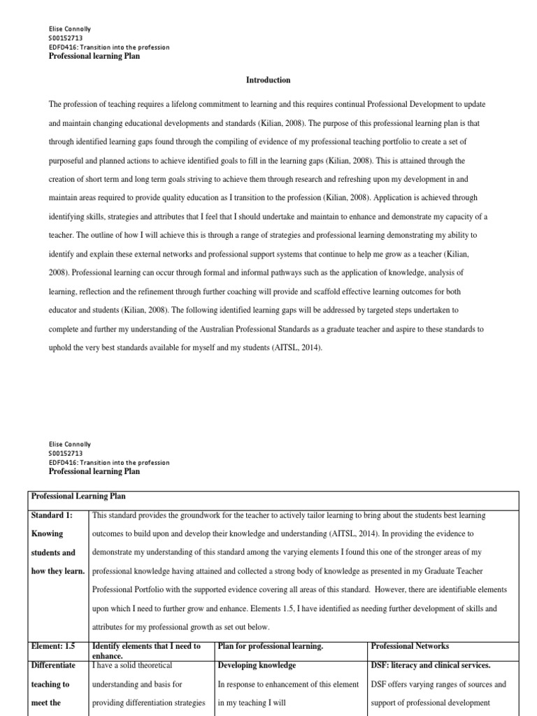 Connolly Elise Professional Learning Plan | PDF | Teachers | Educational Technology