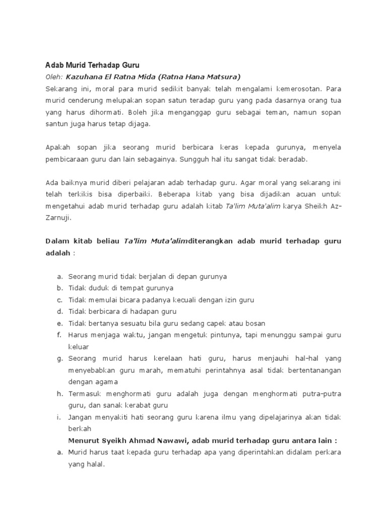 Adab Murid Terhadap Guru Pdf