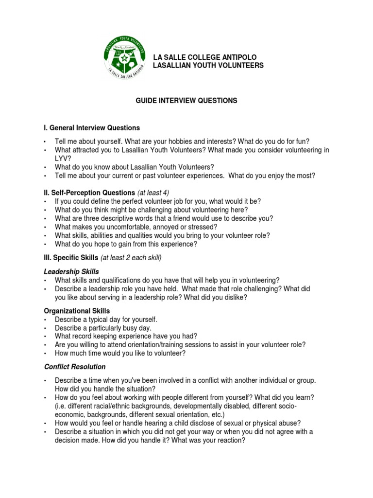 Volunteer Interview Questions Guide | PDF | Volunteering | Leadership
