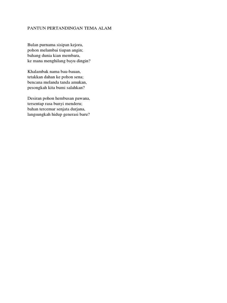 Pantun Alam dan Perubahan Iklim | PDF | Puisi | Dewasa Muda