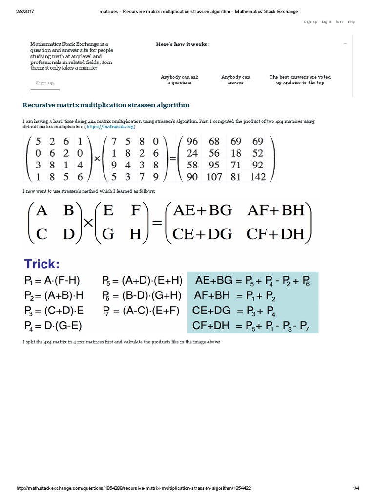 Matrices - Recursive Matrix Multiplication Strassen Algorithm ...