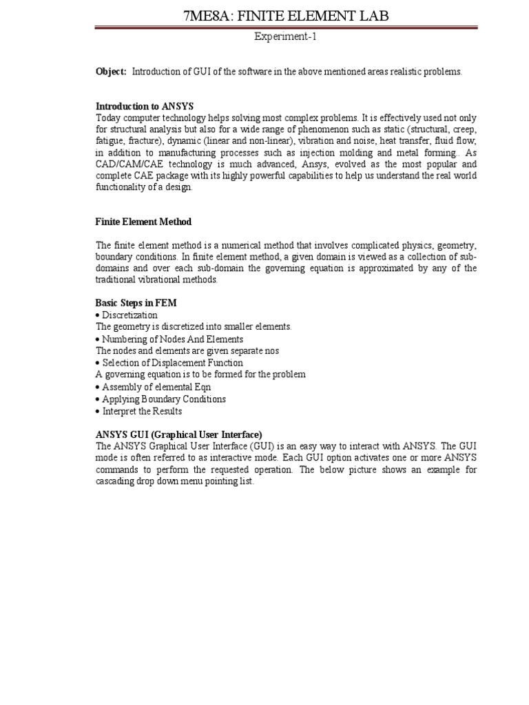 Object: Introduction of GUI of The Software in The Above Mentioned Areas Realistic Problems ...