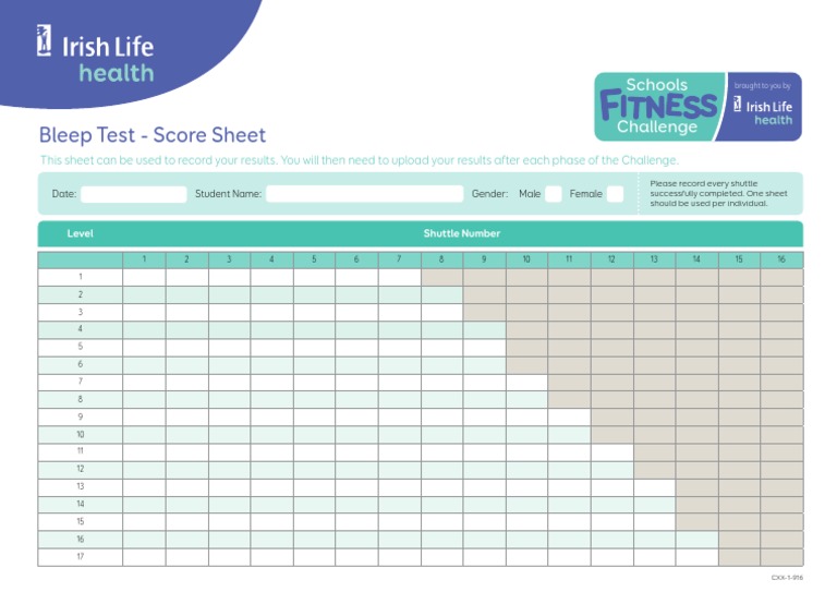 SFC Bleep Test Score Sheet | PDF