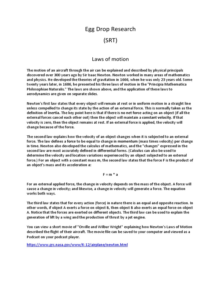 Egg Drop Research | PDF | Parachute | Newton's Laws Of Motion