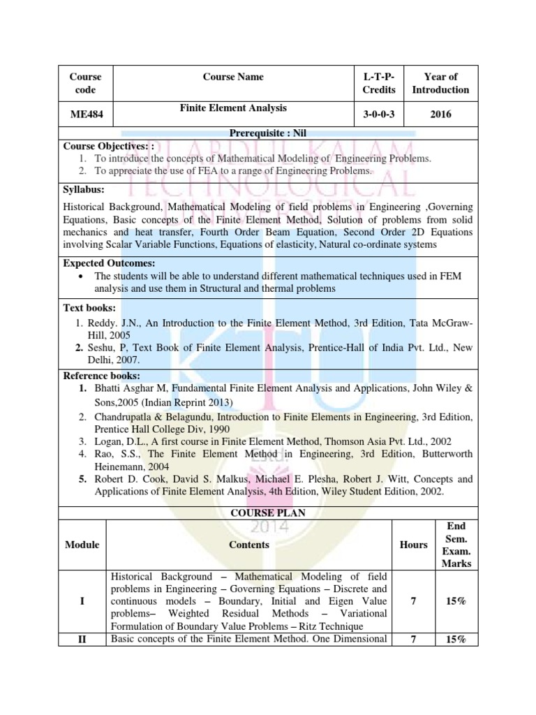ME484 Finite Element Analysis | PDF | Finite Element Method | Matrix ...