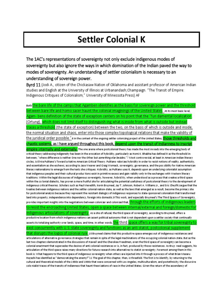 Settler Colonial K | PDF | Colonialism | Sovereignty