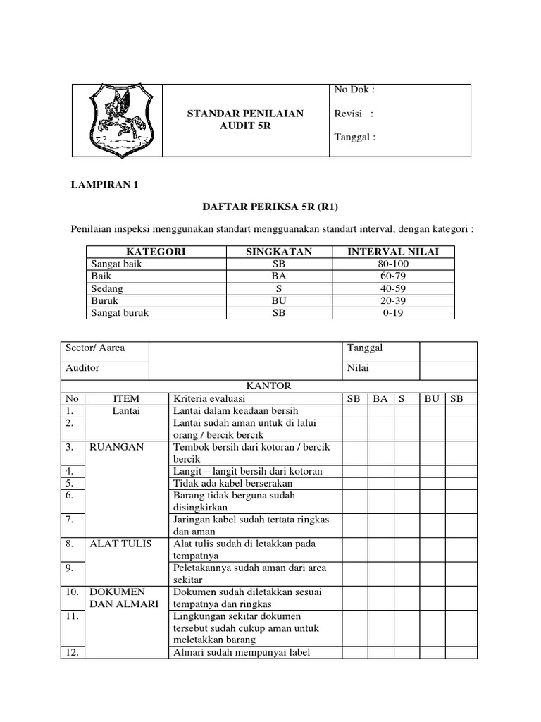 Standar Audit 5R untuk Kebersihan Kantor | PDF