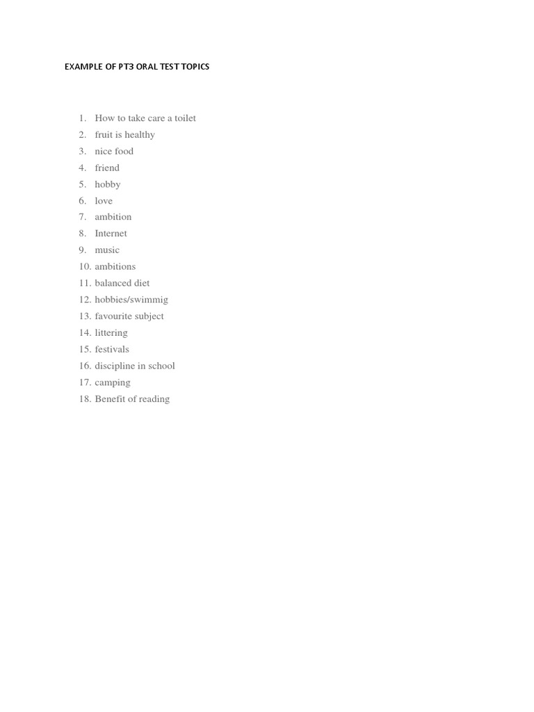 Example of Pt3 Oral Test Topics | PDF