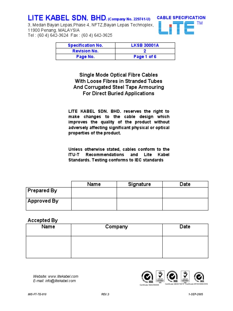 Standard Direct Buried Cable | PDF | Dispersion (Optics) | Gel
