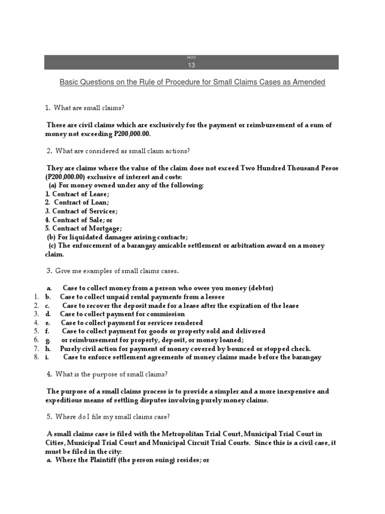 Small Claims | PDF | Settlement (Litigation) | Lawsuit