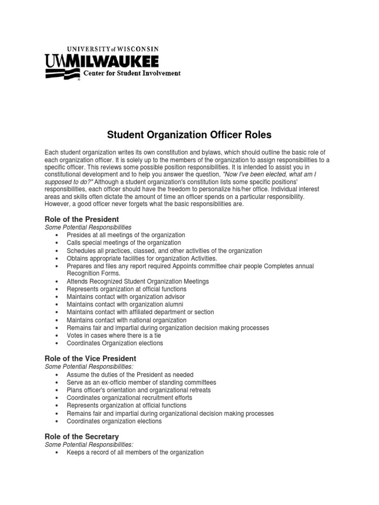 Student Organization Officer Roles | PDF | Committee | Government ...