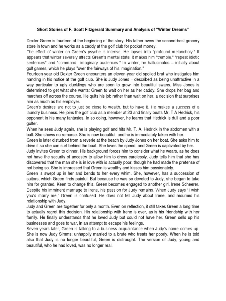 Short Stories of F. Scott Fitzgerald Summary and Analysis of "Winter ...