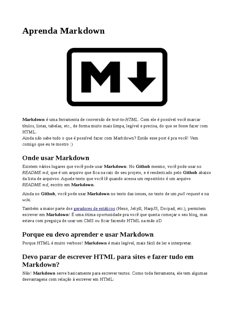 Aprenda os fundamentos e as principais funcionalidades do Markdown | PDF | Html | Análise ...
