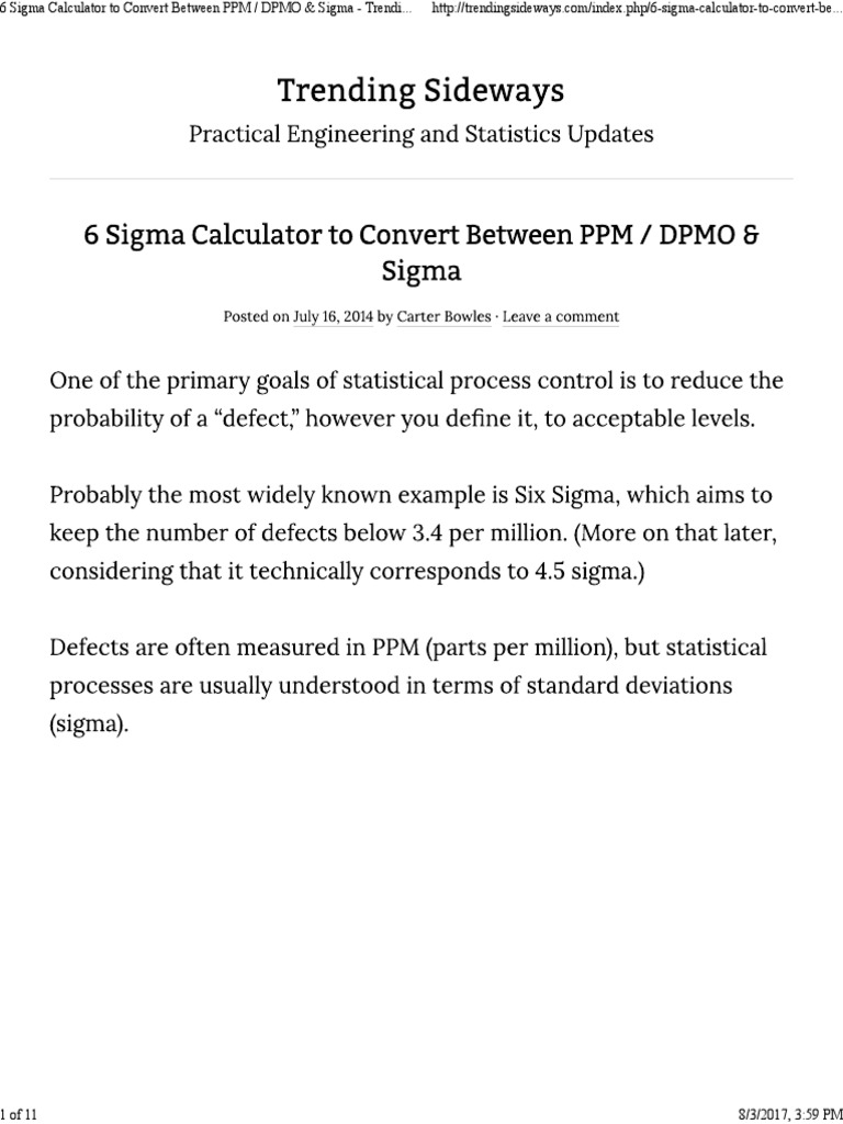 6 Sigma Calculator To Convert Between PPM - DPMO & Sigma - Trending ...