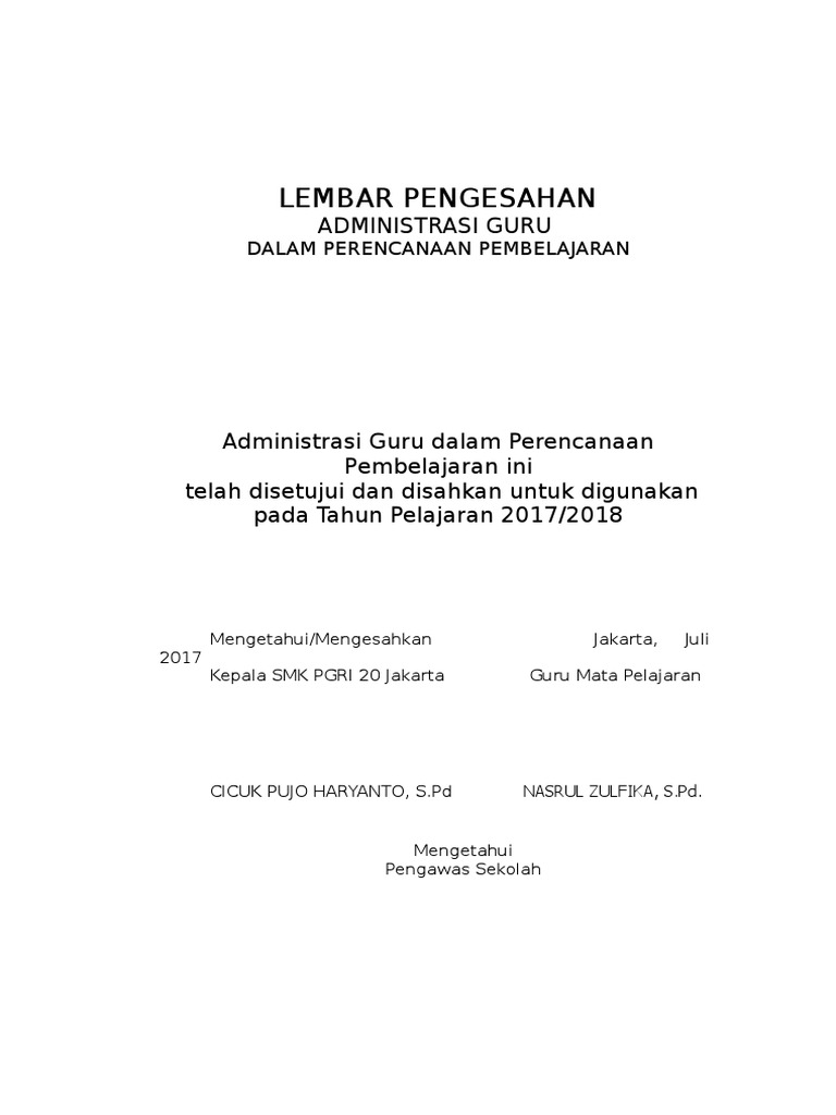 Lembar Pengesahan Adm (TTD Pengawas) | PDF