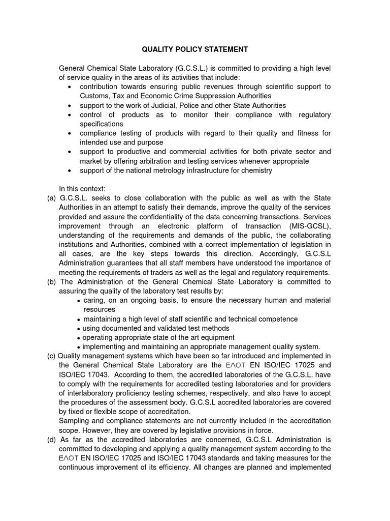 Quality Policy Statement Sample | Download Free PDF | Quality ...