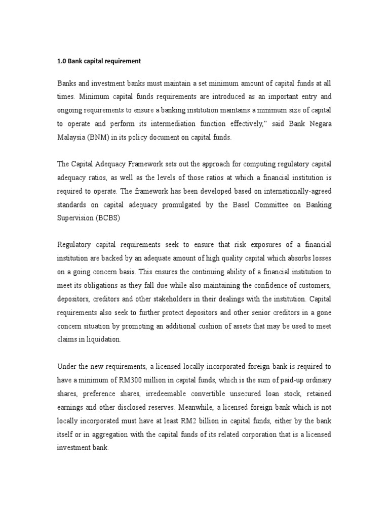 1.0 Bank Capital Requirement | PDF | Financial Markets | Capital ...