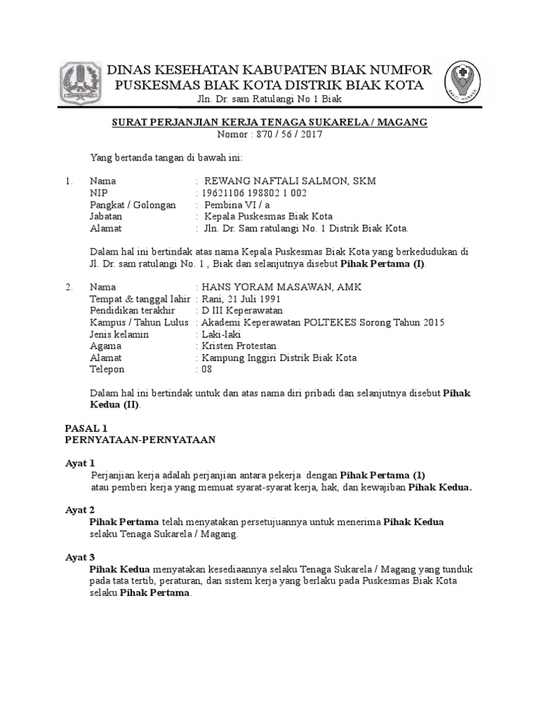 Perjanjian Magang Max | PDF | Hukum