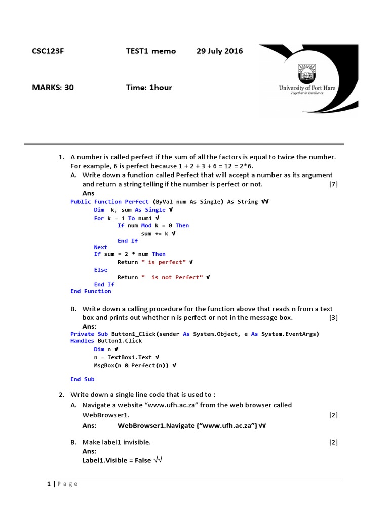 CSC123F Test1 2016 Memo | Download Free PDF | Software Development ...
