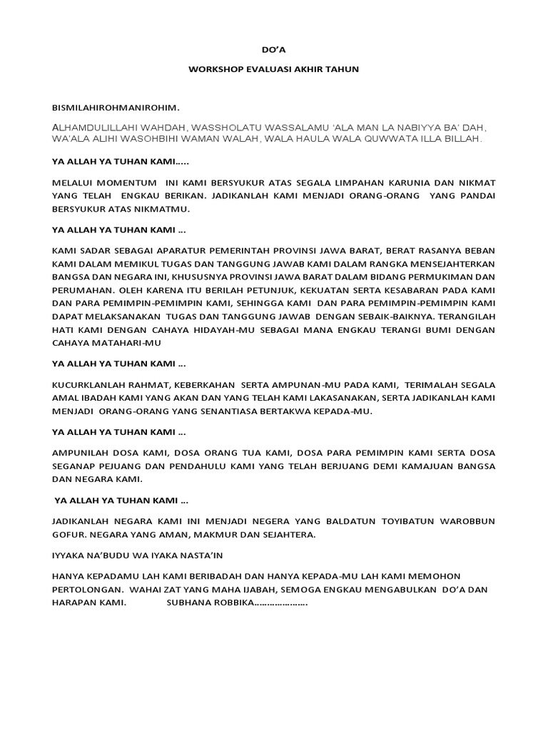 Teks Doa Workshop Evaluasi Akhir Tahun | PDF