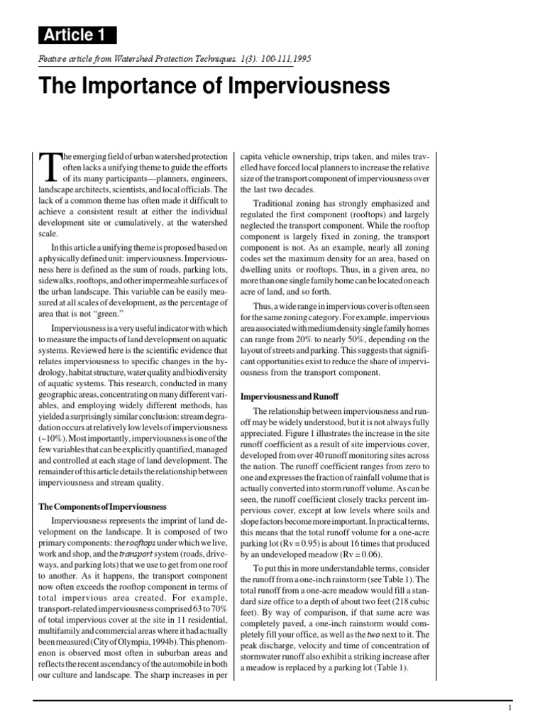 (Schueler, 1995) - The Importance of Imperviousness | PDF | Stormwater ...