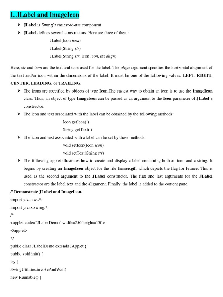 I. Jlabel and Imageicon: Center, Leading, or Trailing | PDF | Array ...