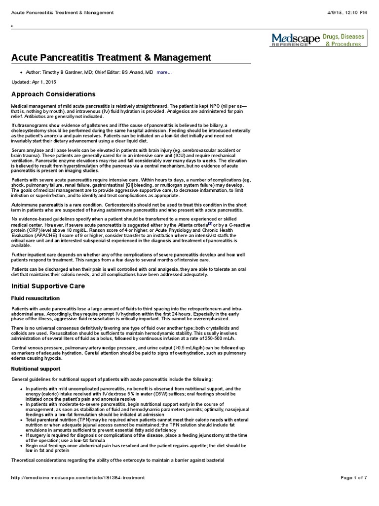 Acute Pancreatitis Treatment & Management | PDF | Diseases And ...