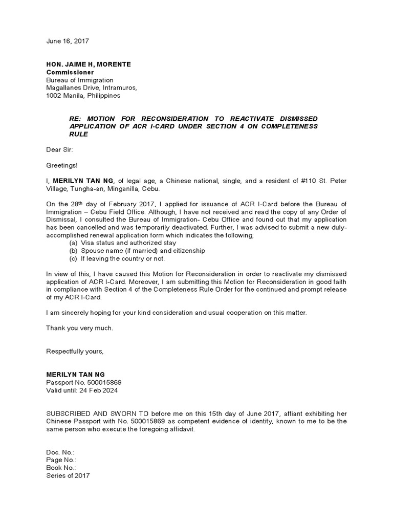 Motion for Reconsideration of ACR I-Card | PDF | Politics | Social Science