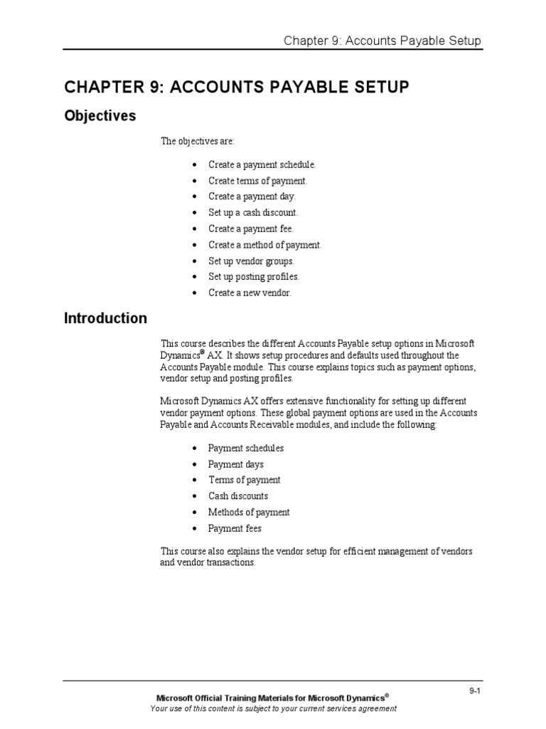 Ax2012 Enus Fini 09 Accounts Payable Setup | PDF | Accounts Payable | Discounting