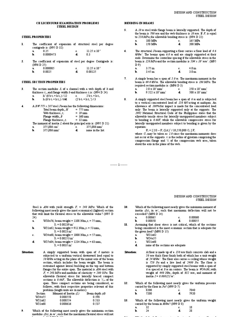 CE Board Problems in Steel Design | PDF | Bending | Beam (Structure)
