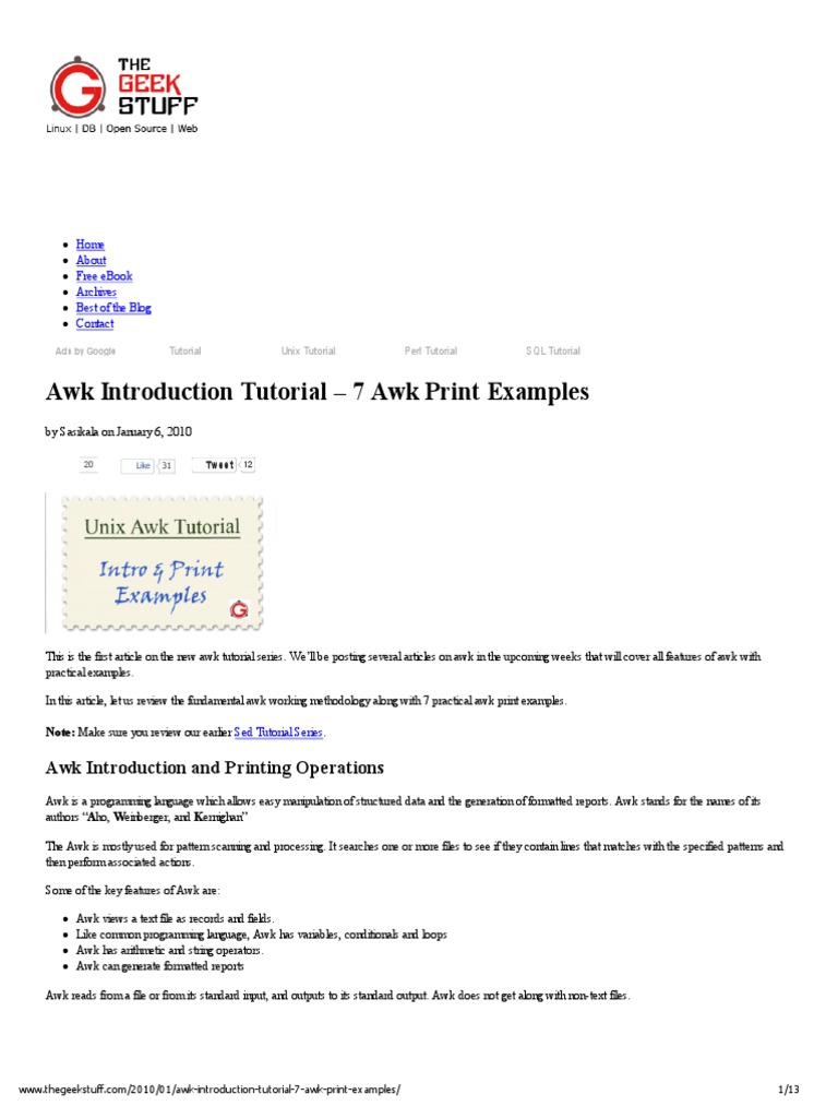Awk Tutorial | PDF | Computer Programming | Software Engineering
