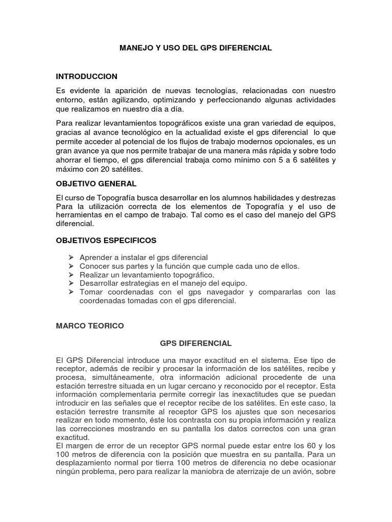 Manejo y Uso Del Gps Diferencial Imprimir | PDF | Sistema de ...