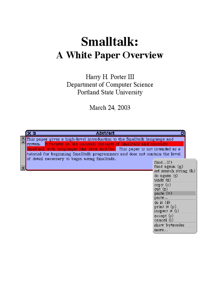 Smalltalk A White Paper Overview Pdf Class Computer Programming Method Computer 