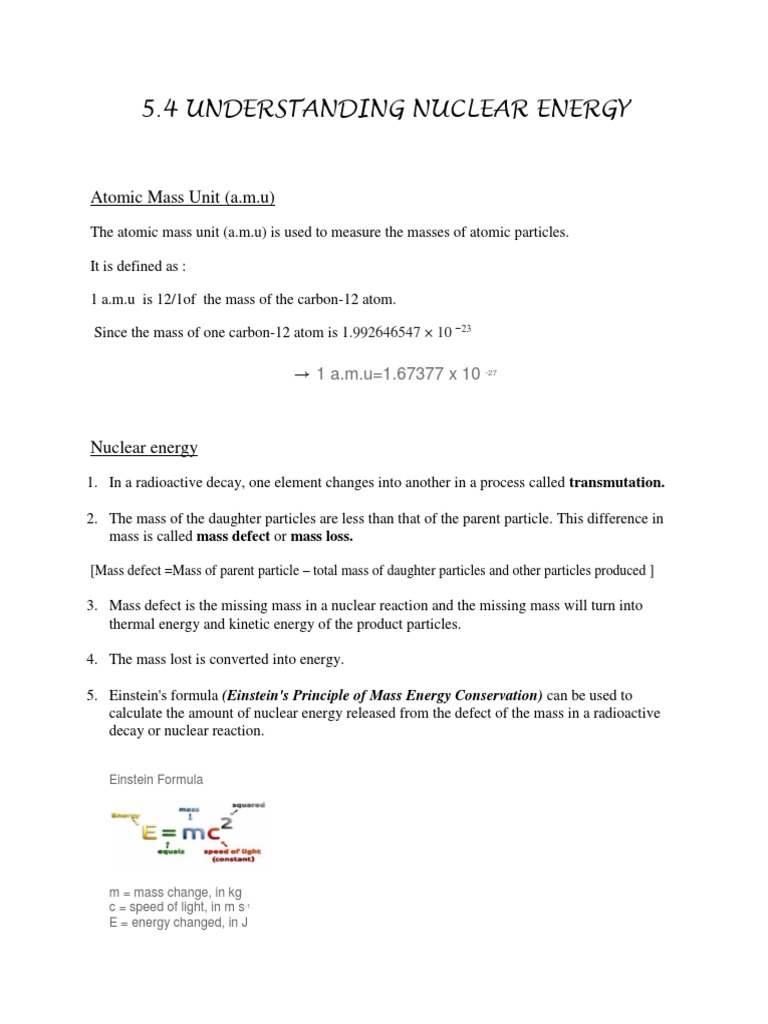 5.4 Understanding Nuclear Energy: Atomic Mass Unit (A.m.u) | PDF ...